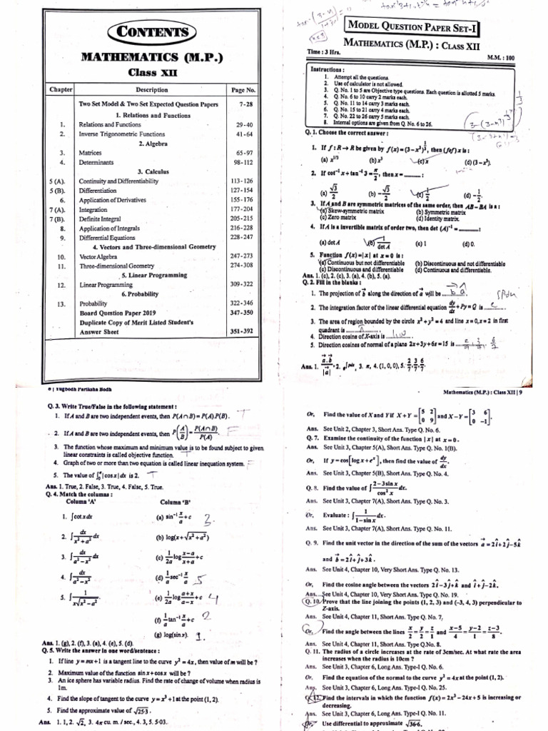 Maths Pariksha Bodh 12th MP Board | PDF