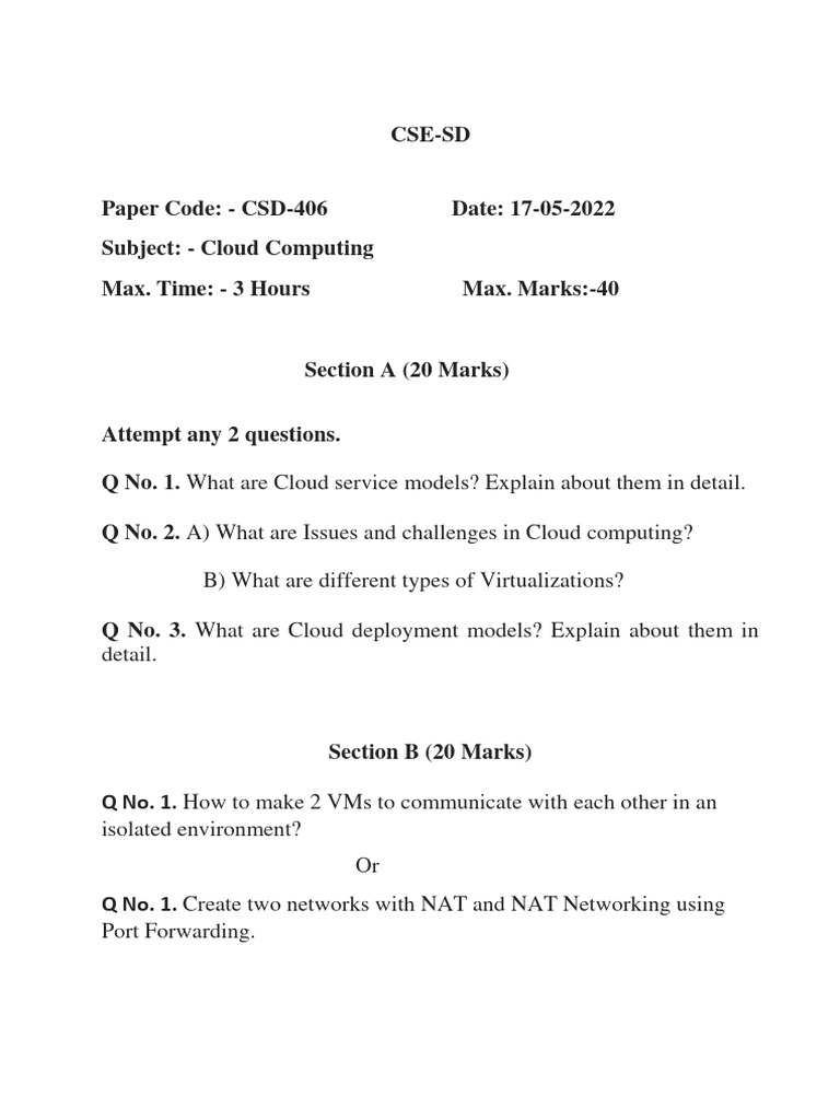 CSD-406 Question Paper (17-05-2022) | PDF | Computers