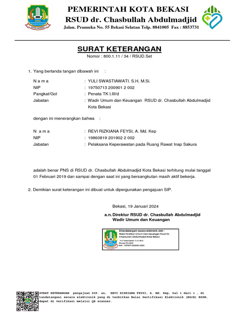 Surat Keterangan Pengajuan Sip. An, Revi Rizkiana Feysi, A. Md. Kep | PDF