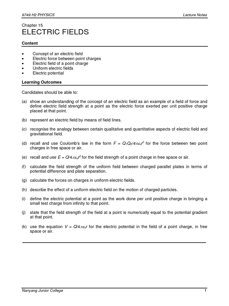 2018 H2 Electric Fields Lecture Notes | PDF | Electric Field ...