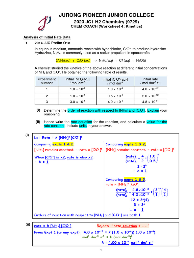 2023 Kinetics Coach 4 - Suggested Solutions | PDF | Hydrogen Peroxide | Chemical Reactions