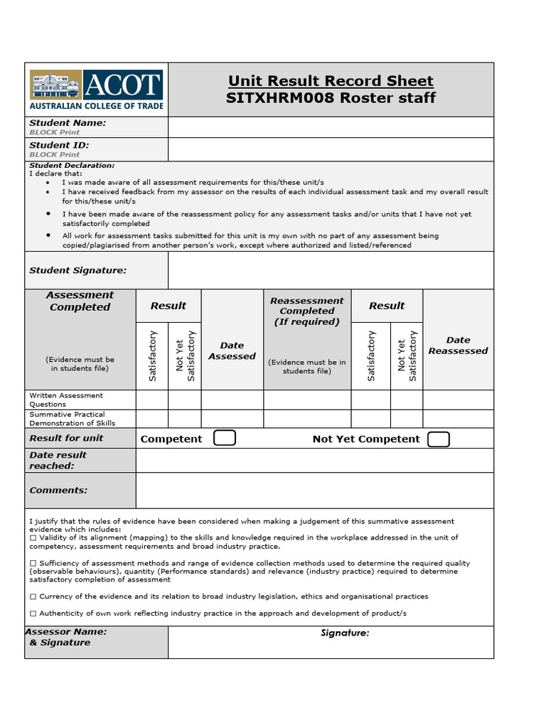 Student Assessment Record | PDF | Employment | Knowledge