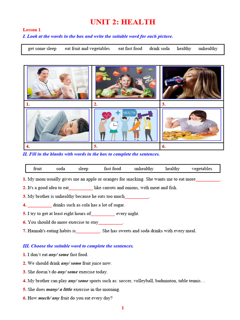 Bài tập bộ trợ anh 7 I learn smart world kì 1 năm học 2022 2023 unit 2 | PDF | Human Tooth | Foods