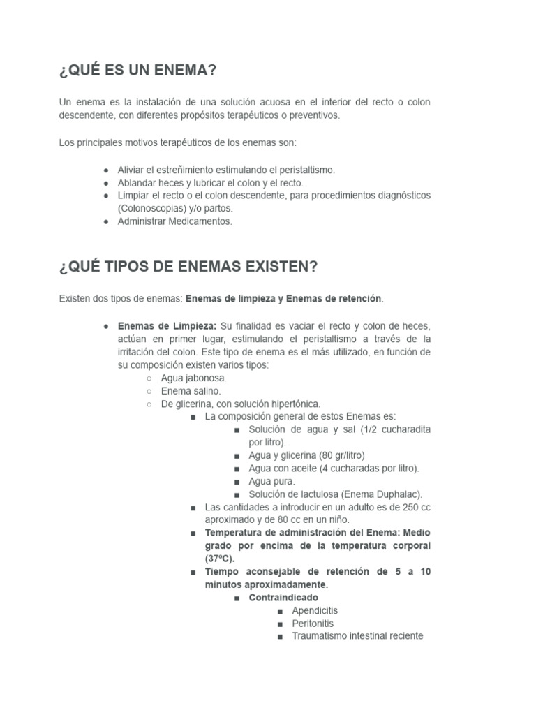 Tipos y Usos de Enemas Explicados | PDF | Gastroenterología | Medicina ...
