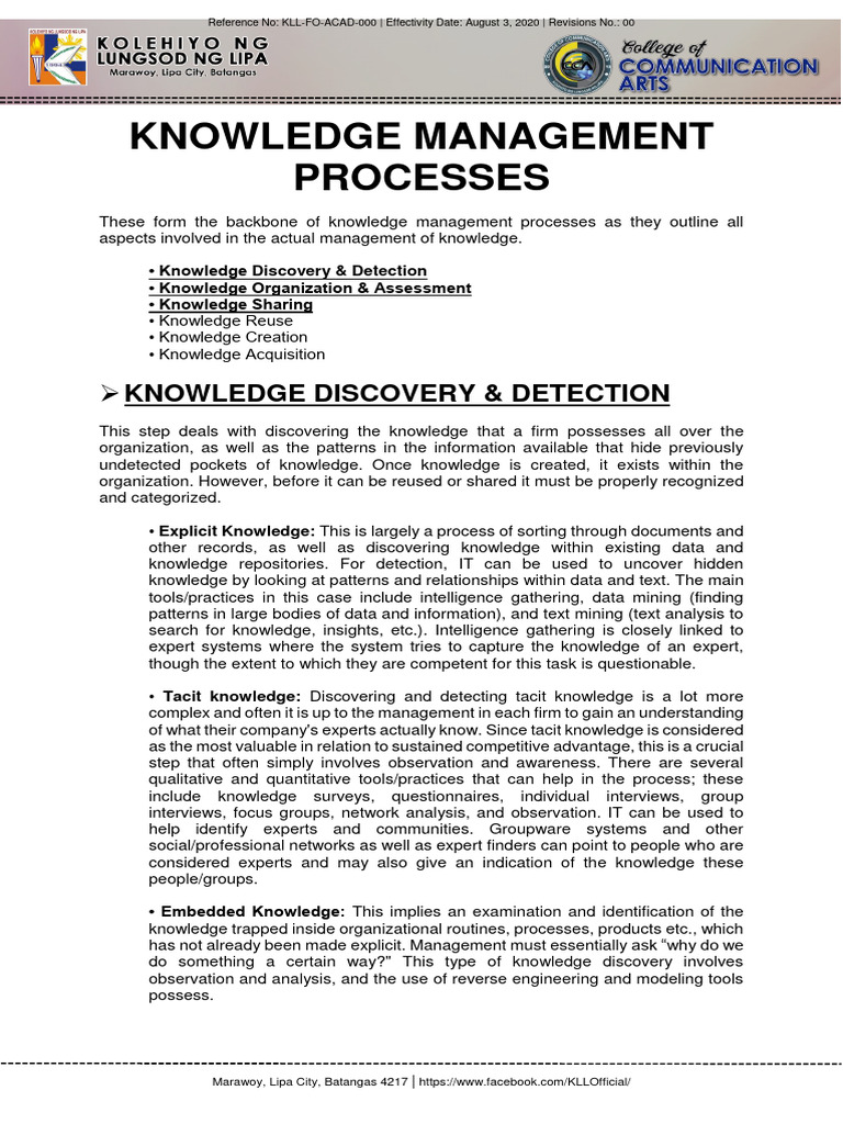 RC3 Knowledge Management Process 2324 | PDF | Knowledge | Knowledge ...
