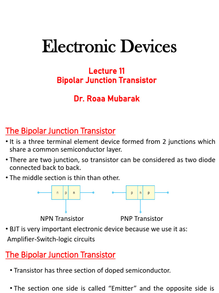 Electronic Devices Lecture 11 | PDF | Bipolar Junction Transistor | P–N Junction