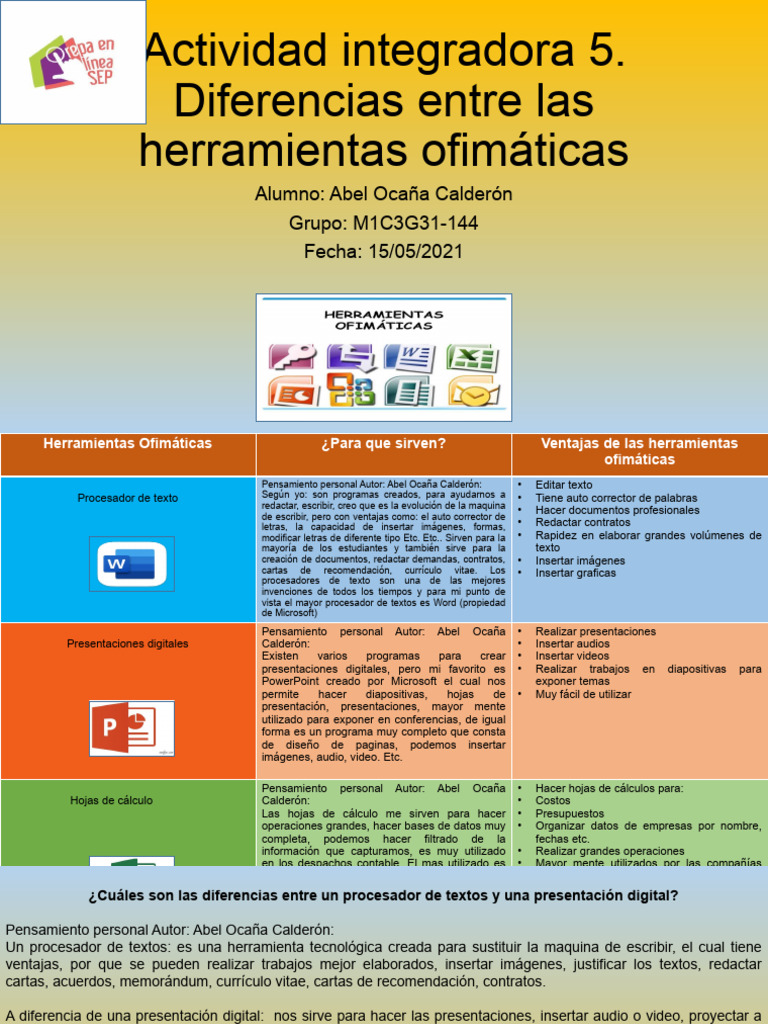 Diferencias entre herramientas ofimáticas | PDF | Procesador de textos ...
