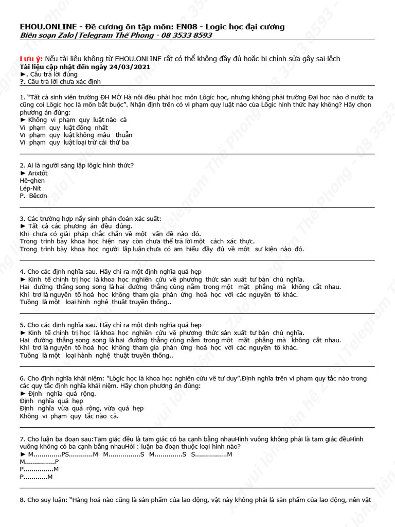 EN08 - Logic Học Đại Cương | PDF