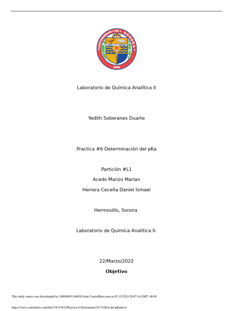 Practica 6 Determinaci N Del Pka | PDF | Constante de disociación ácida | Ph