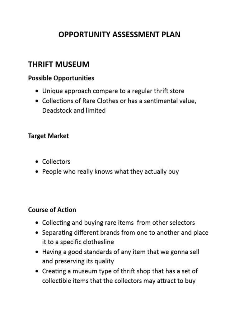 Thrift Museum Opportunity Assessment Plan | PDF