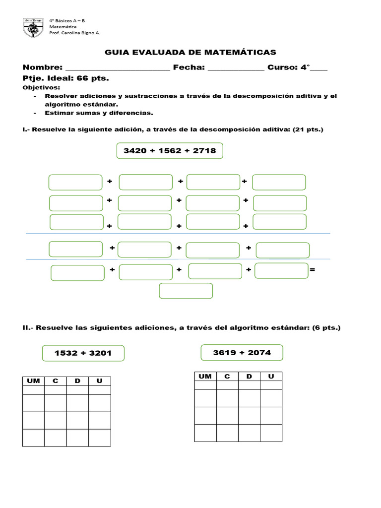 Guía Evaluada de Matemáticas 4° Básico | PDF | Matemáticas | Informática teórica