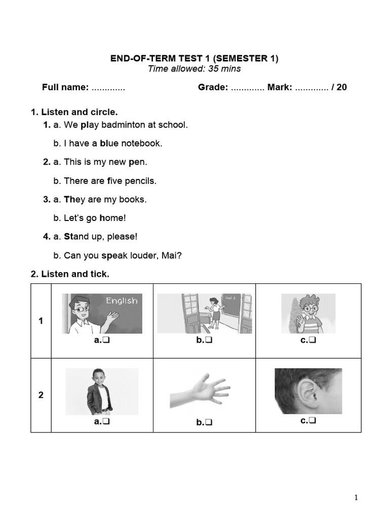 End-of-Term English Tests for Students | PDF | Art