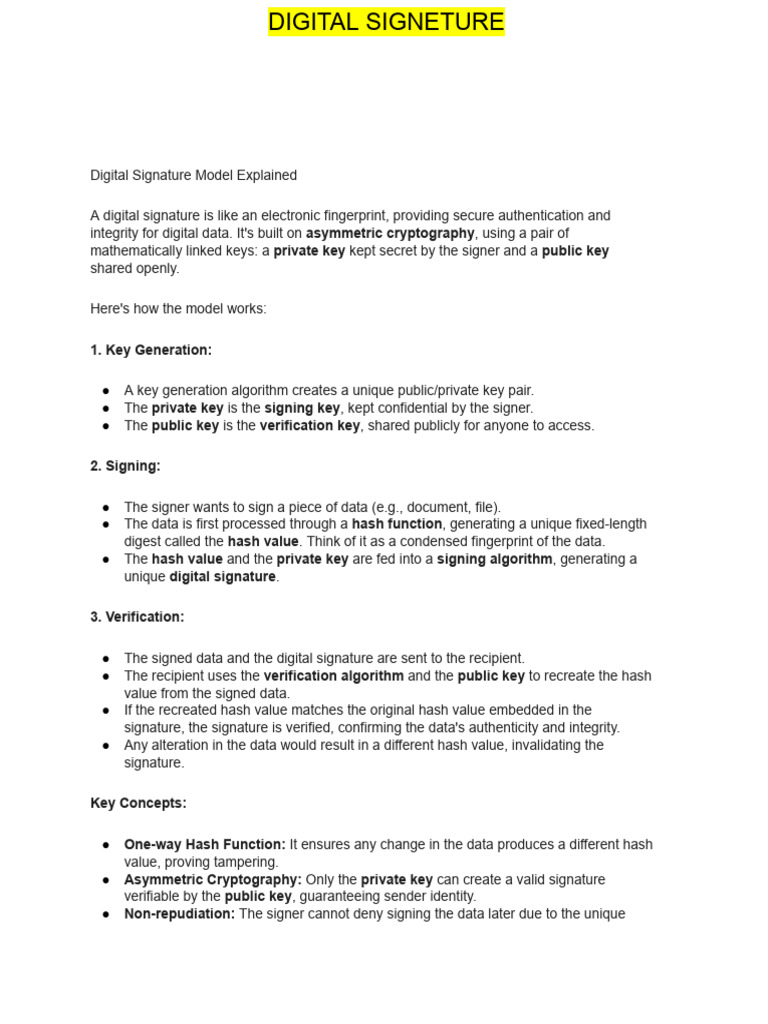 Explain the Model of Digital Signature. | PDF | Public Key Cryptography | Key (Cryptography)