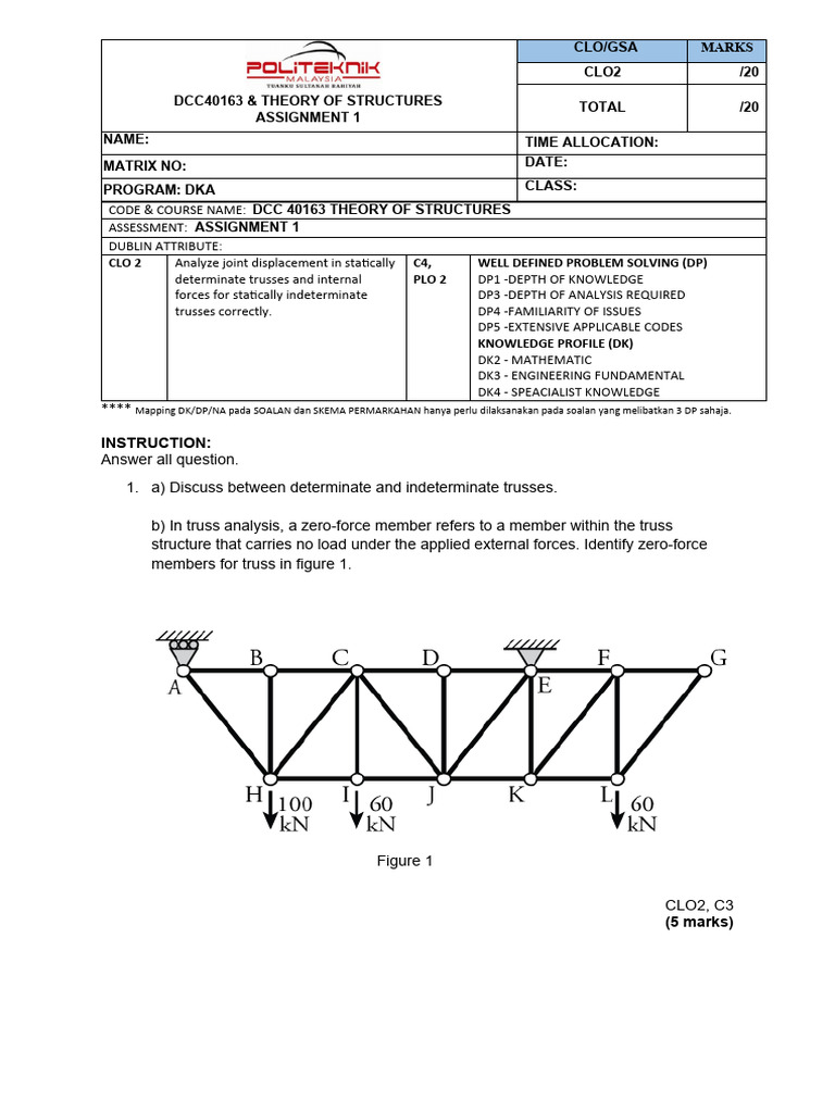 Assignment 1 Dka4c | PDF | Truss | Force