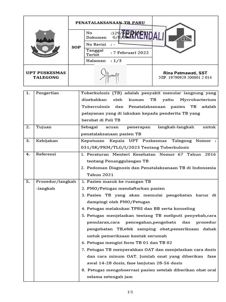 4.4.1.5.e Sop Penatalaksanaan TB Paru | PDF | Pengembangan Diri | Kesehatan Holistik