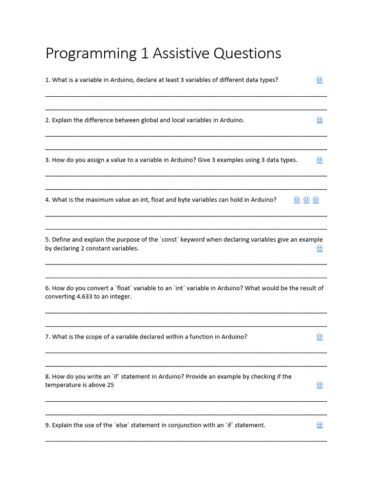 Programming 1 Assistive Questions - 231027 - 093110 | PDF | Control Flow | Variable (Computer ...