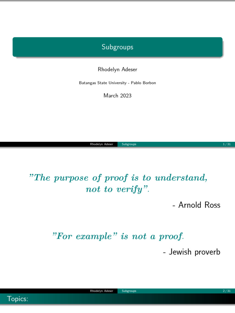 03 Subgroups | PDF | Group (Mathematics) | Integer