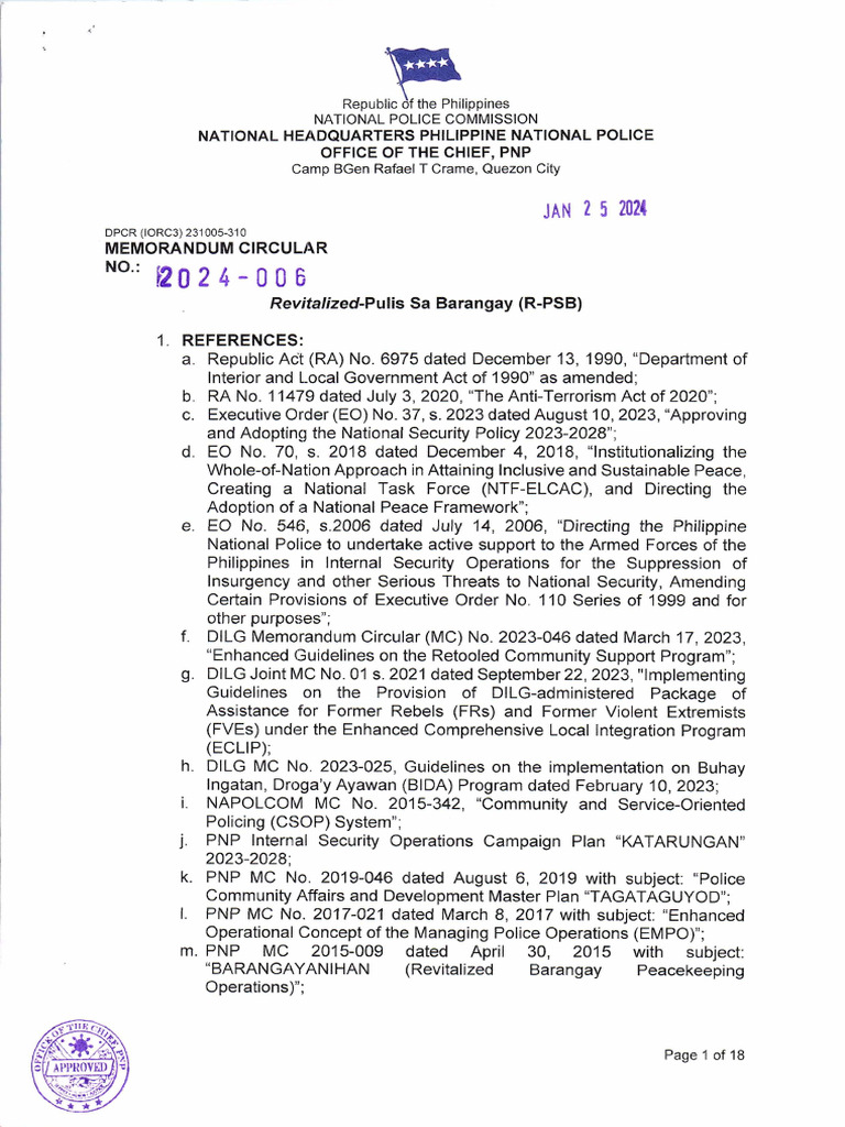 PNP MC 2024 006 Revitalized Pulis Sa Barangay R PSB | PDF