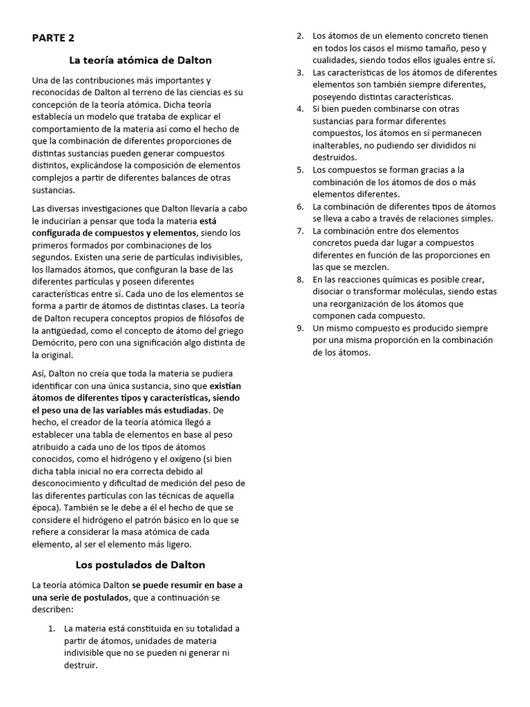 Teoría Atómica de Dalton: Postulados Clave | PDF | Átomos | Sustancias ...