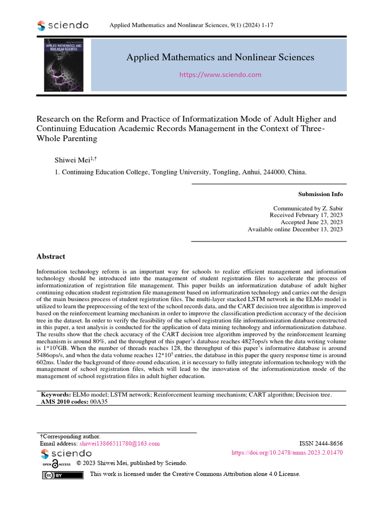 Applied Mathematics and Nonlinear Sciences | PDF | Databases | Statistical Classification