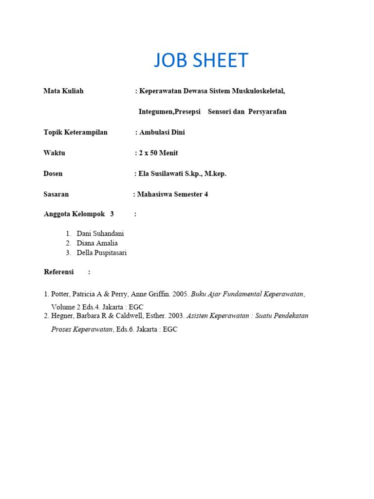 Jobsheet Ambulasi Dini | PDF