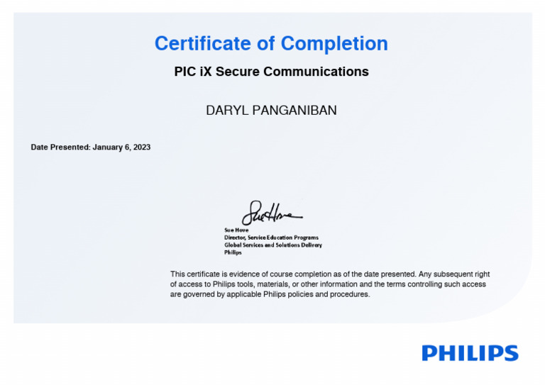 PIC Ix Secure Communications - Philips Service Training Certificate of ...