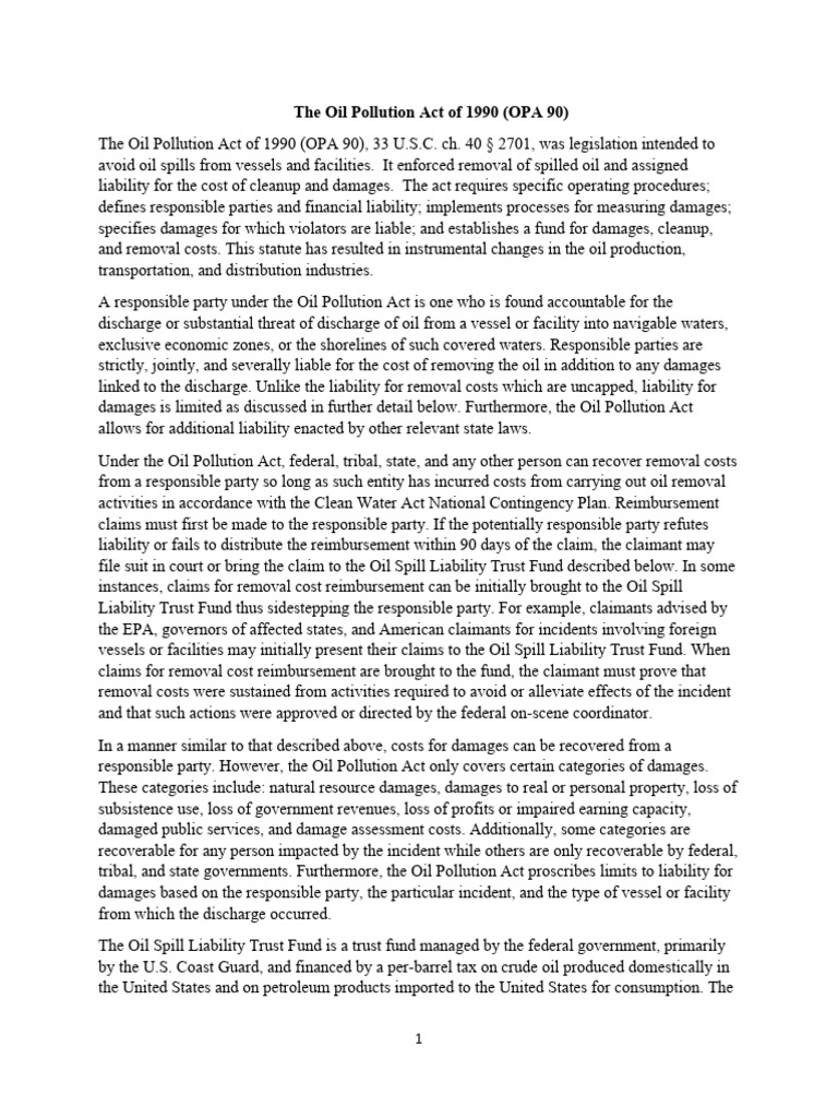 The Oil Pollution Act | PDF