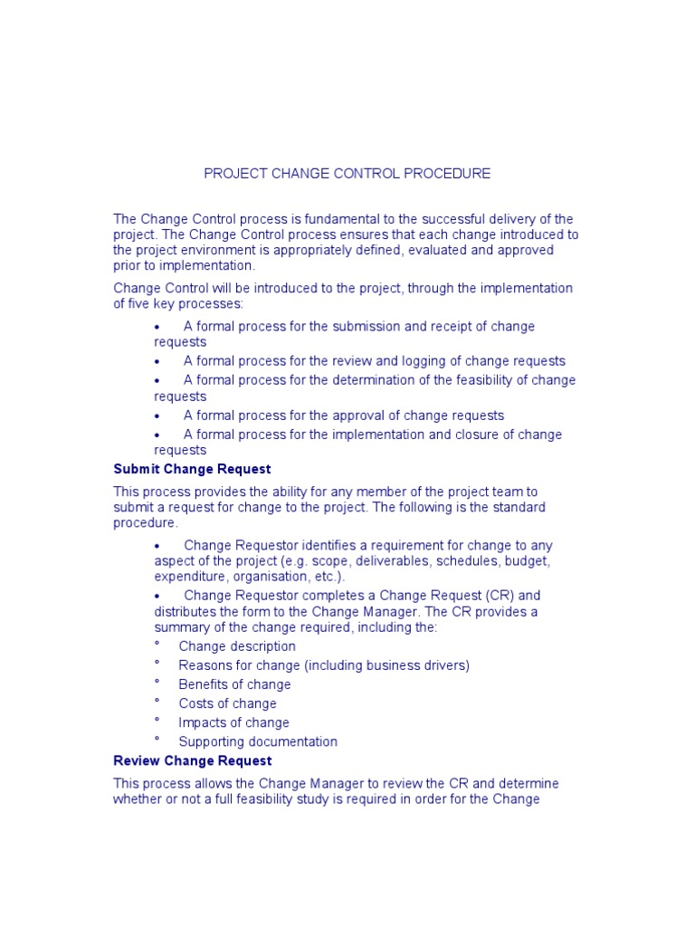Project Change Control Procedure | PDF | Feasibility Study | Accountability