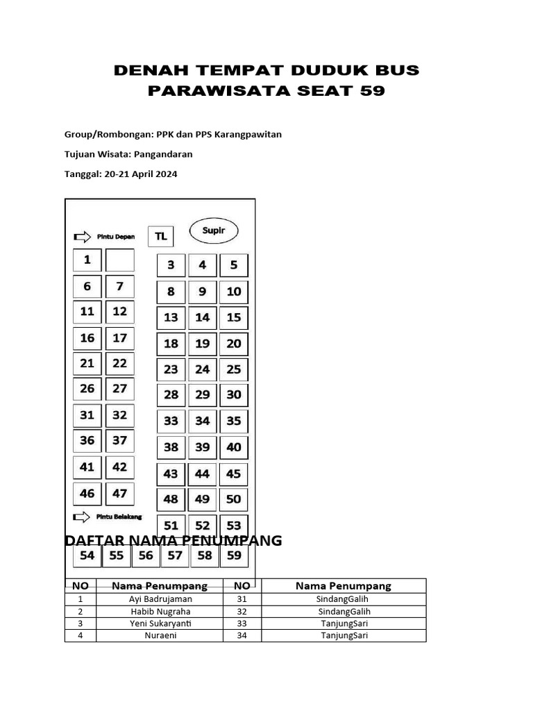 Denah Duduk Bus | PDF