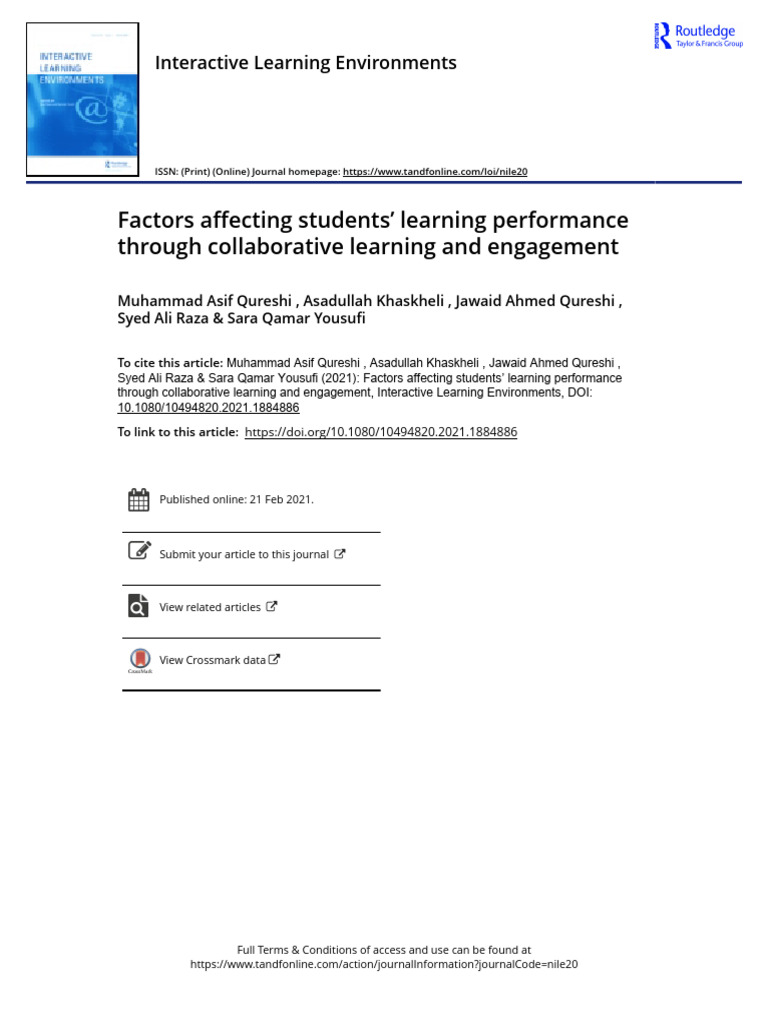 Factors Affecting Students' Learning Performance Through Collaborative Learning and Engagement ...