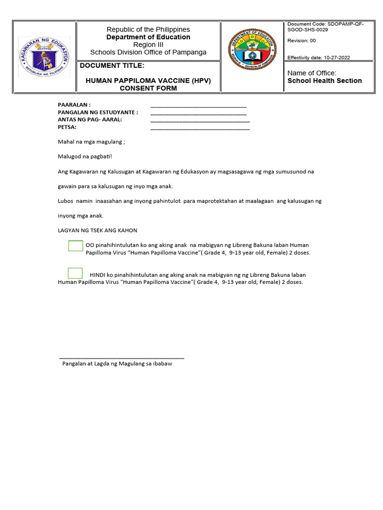 HPV Consent Form | PDF