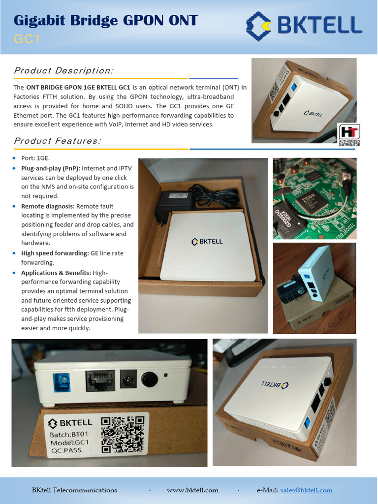 Ont GC1 Bridge Gpon 1 Ge Bktell - Datasheet | PDF | Computers