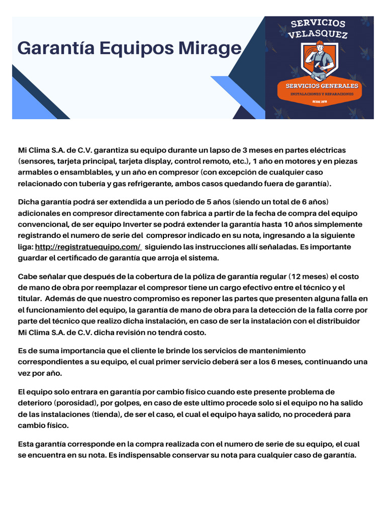 Garantia Equipos Mirage | PDF