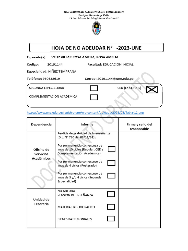 Hoja de No Adeudo 2023 | PDF