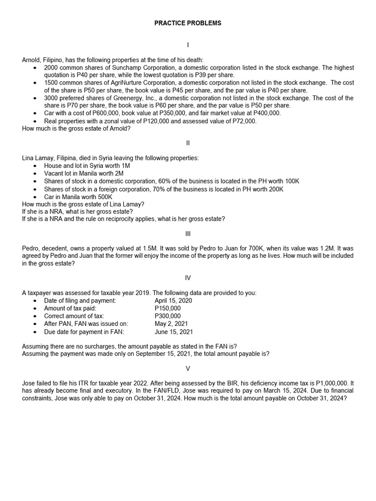 Practice Problems | PDF | Taxes | Stocks