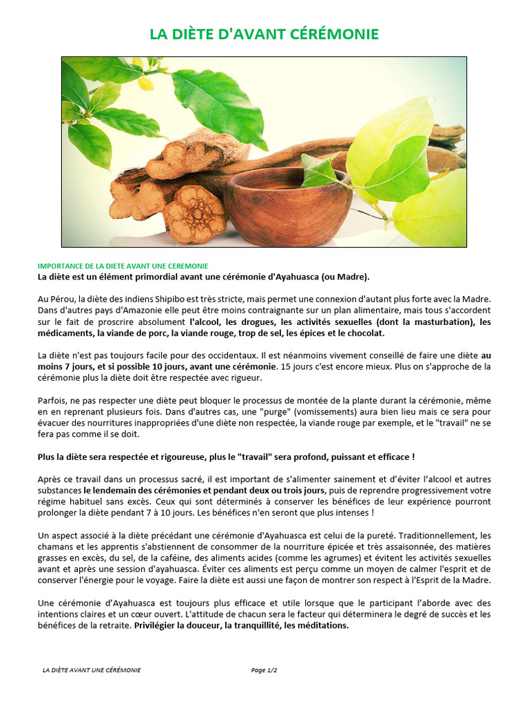 Diète Pré-Cérémonie Ayahuasca: Guide Essentiel | PDF | Fruit | Nourritures