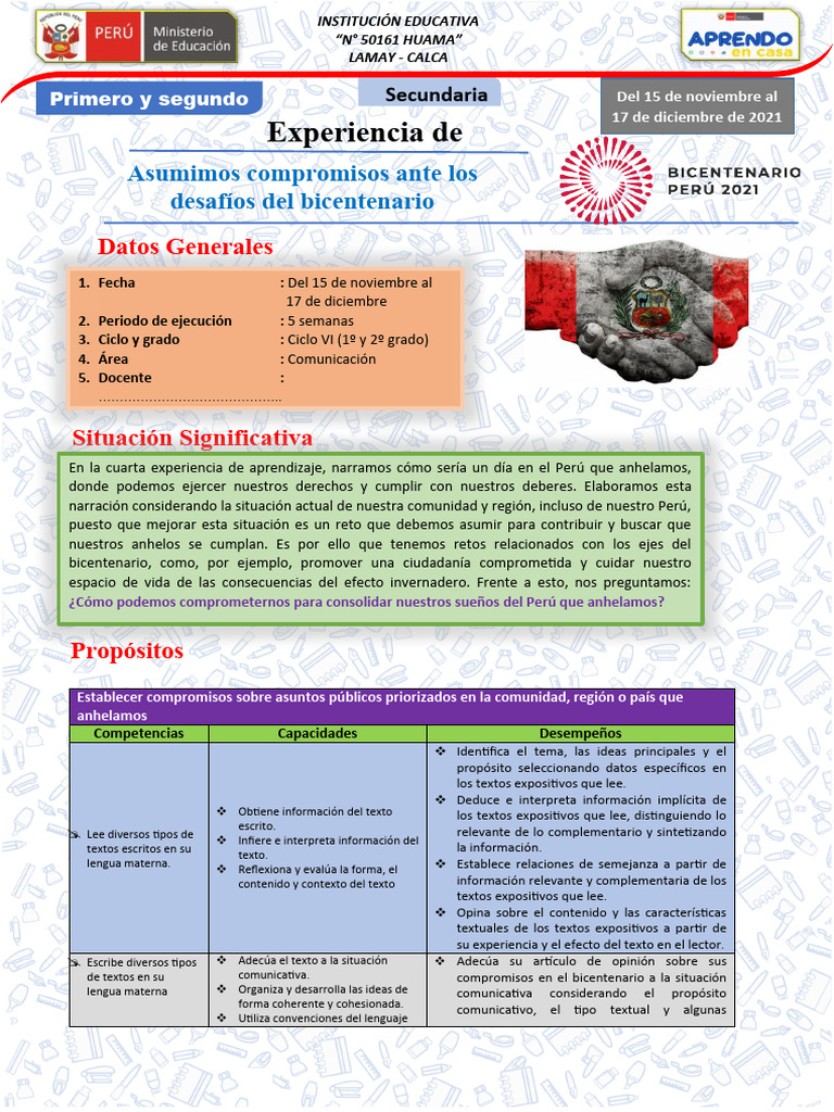 Experiencia de Aprendizaje 9 - Primero y Segundo - Com | Descargar gratis PDF | Evaluación ...