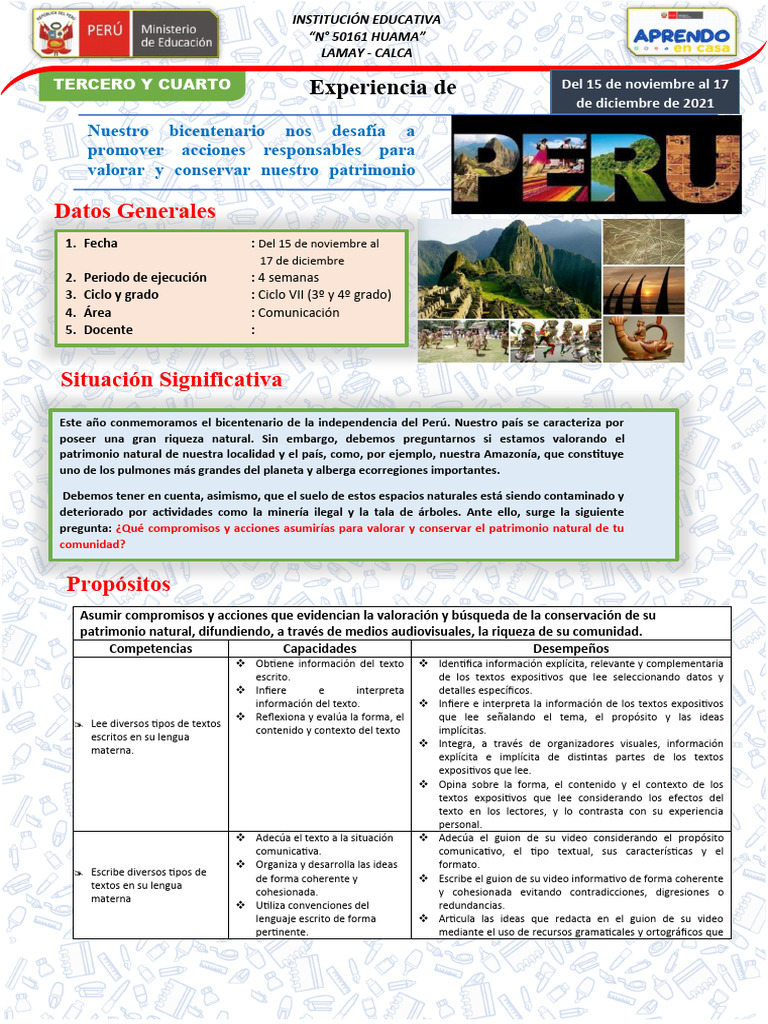 Experiencia de Aprendizaje 9 - Tercero y Cuarto - Com | PDF | Aprendizaje | Evaluación