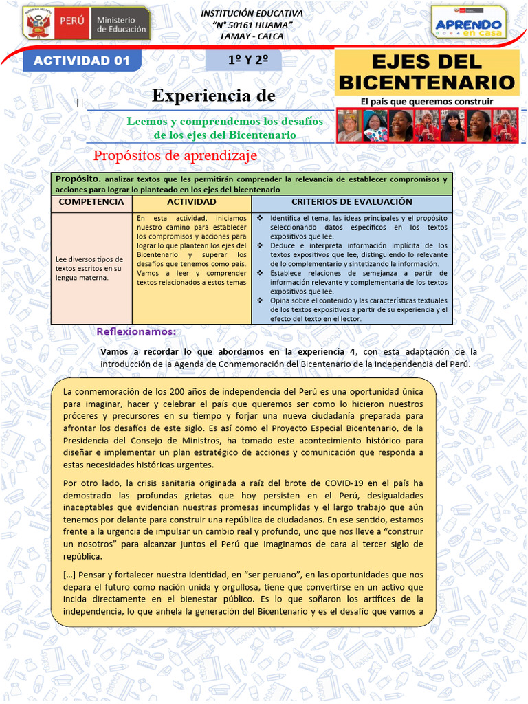 Actividad 01 - Experiencia de Aprendizaje 9 - Primero y Segundo - Com | PDF | Infraestructura ...