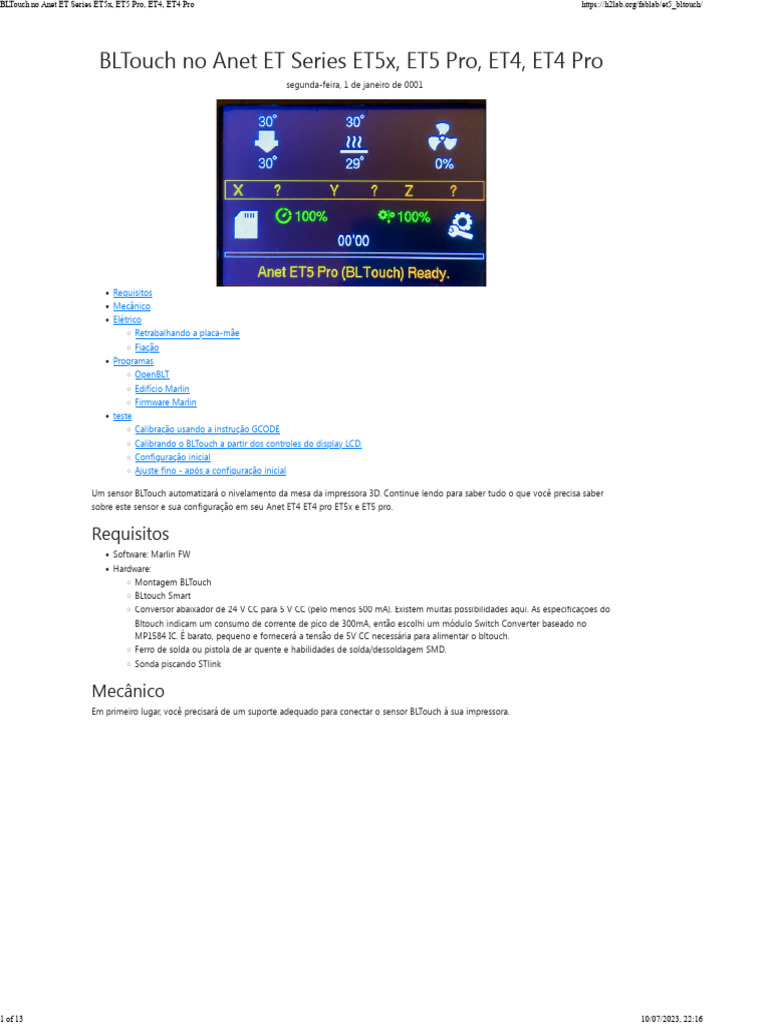 BLTouch No Anet ET Series ET5x, ET5 Pro, ET4, ET4 Pro | PDF | Booting | Computer Hardware