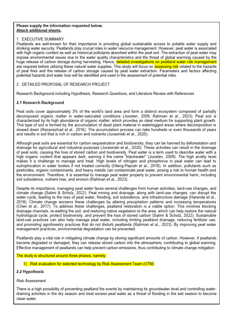 Research Proposal Risk Assessment - Rafique & Wafee | PDF | Peat | Soil