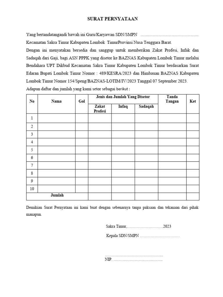 SURAT PERNYATAAN ZAKAT.INFAQ.SADAKAH | PDF SURAT PERNYATAAN ZAKAT.INFAQ.SADAKAH | PDF