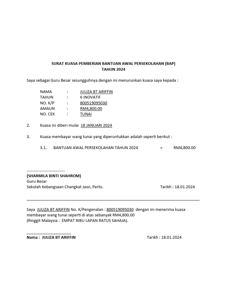 Surat Kuasa Bap 2024 | PDF