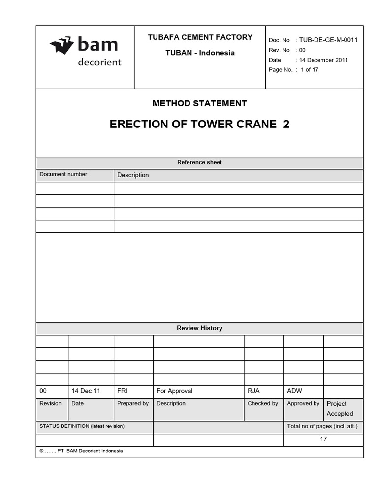 Method Statement of Tower Crane Erection | PDF | Crane (Machine)