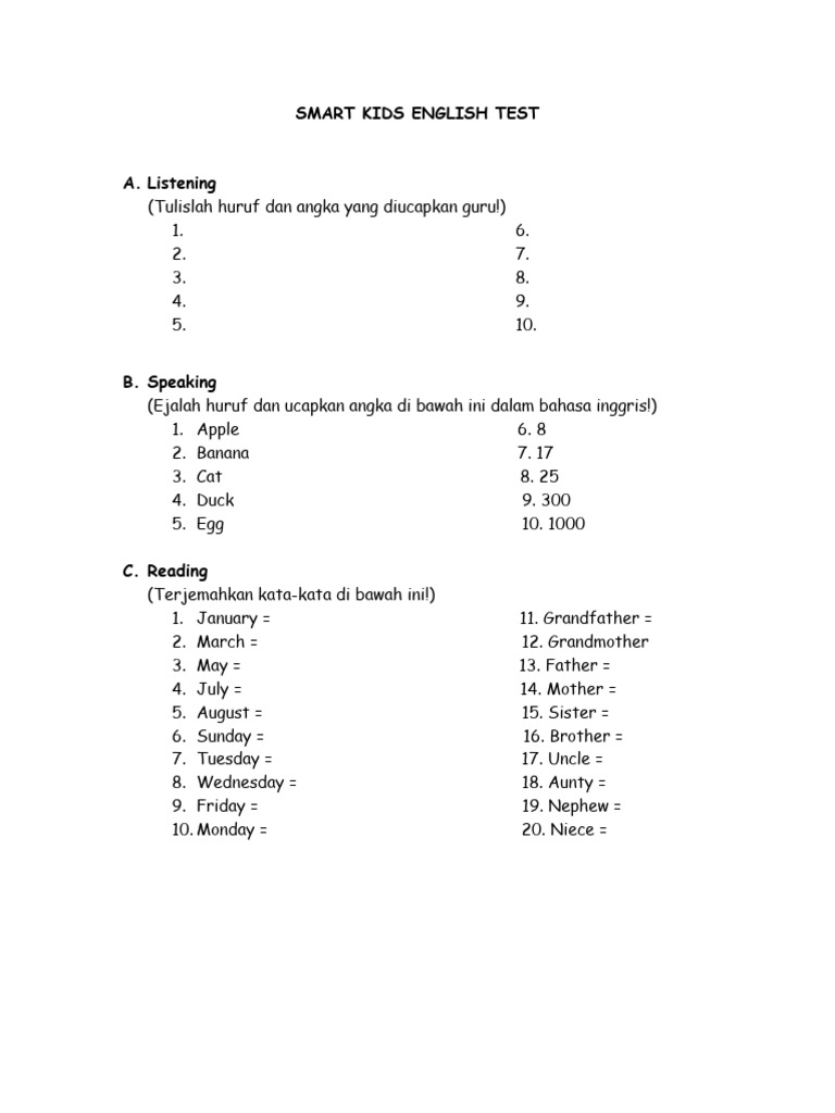 Smart Kids English - Level 1 | PDF