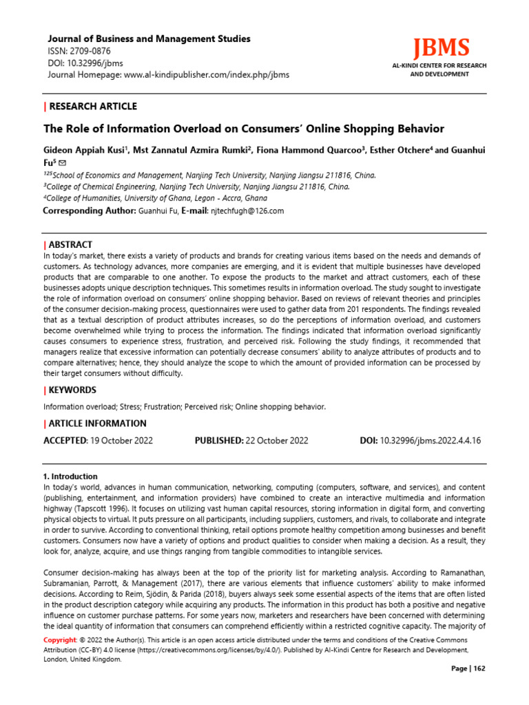 The Role of Information Overload On Consumers' Online Shopping Behavior ...