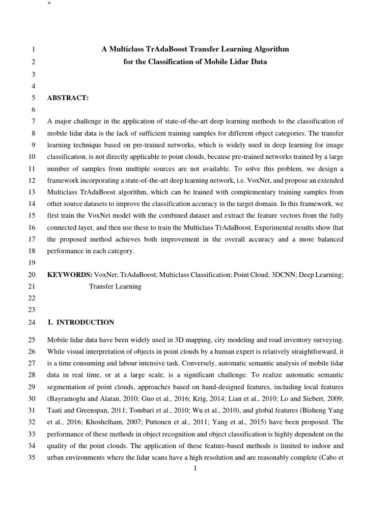 Multiclass Tr-AdaBoost Classification of Mobile Lidar Objects | PDF | Deep Learning ...