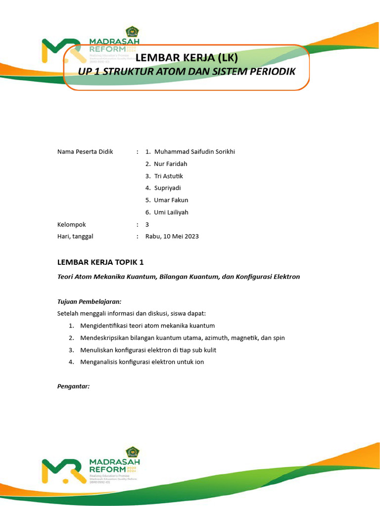 Kelompok 3 - LKPD Tabel Periodik Unsur | PDF