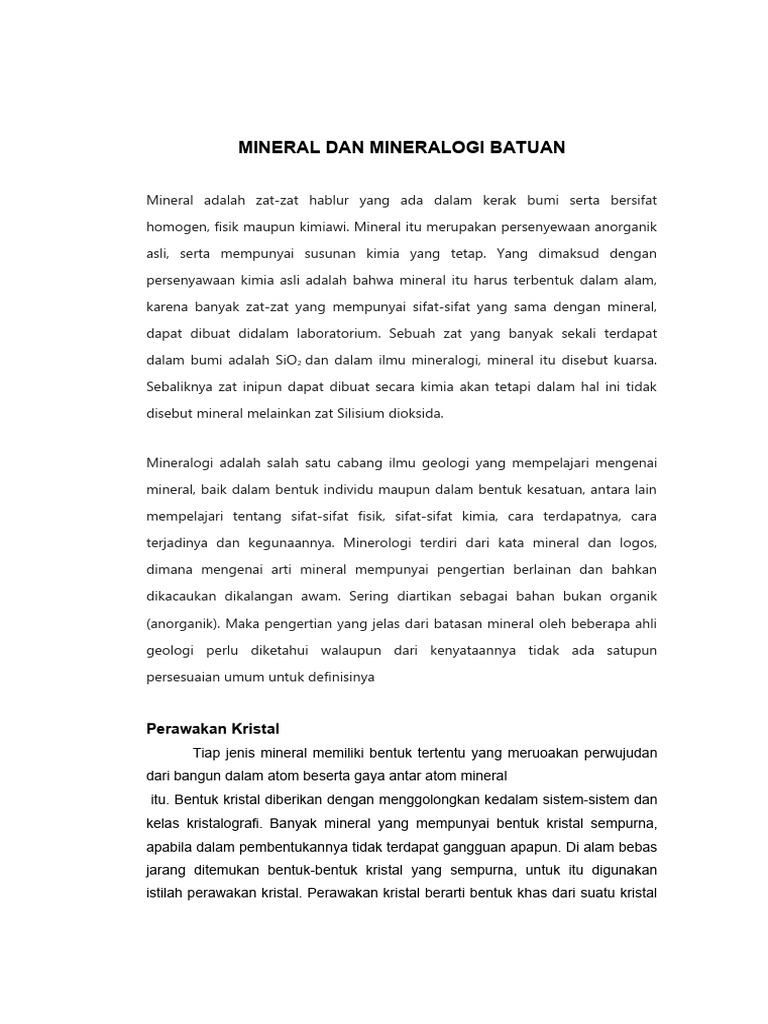 Mineral dan Mineralogi Batuan | PDF | Teknologi & Rekayasa