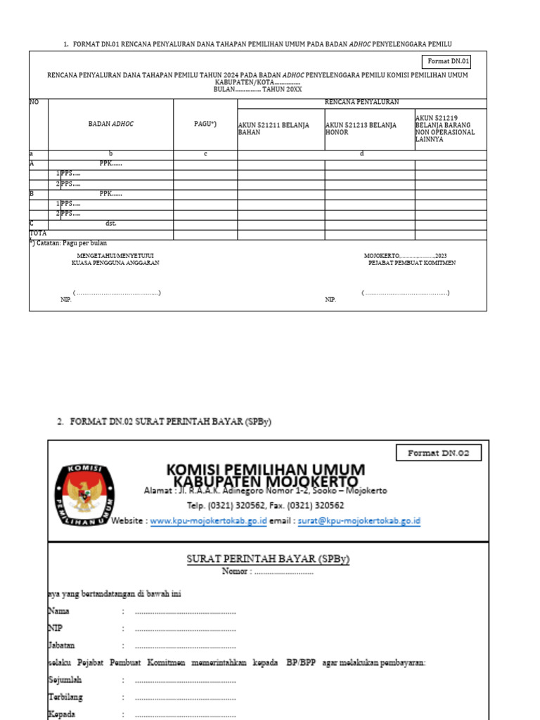 Format Dokumen Penyaluran Dan Pertanggungjawaban Penggunaan Dana Tahapn Pemilu 2024 | PDF